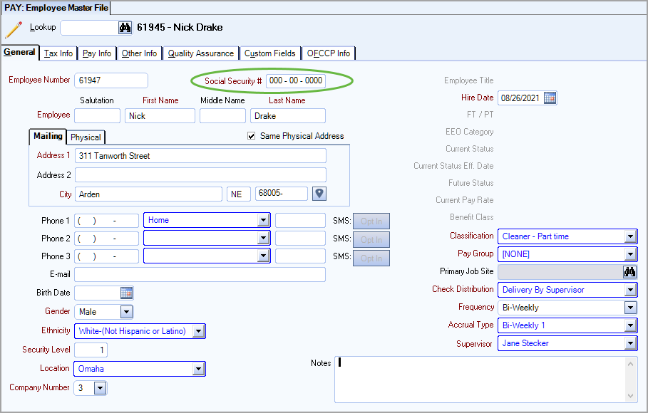 Social Security Number Field Options